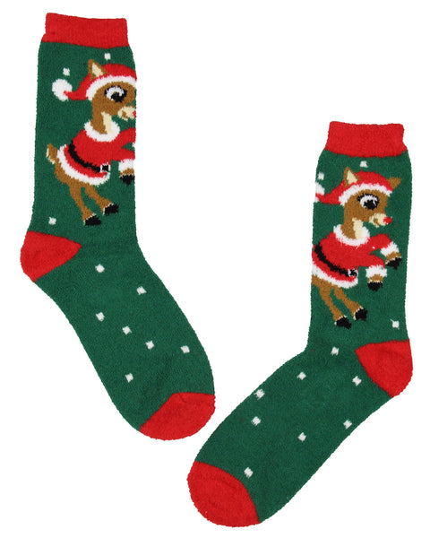 Rudolph The Red Nosed Reindeer Christmas Adult Fuzzy Plush Crew Socks ...