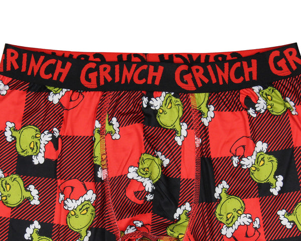 The Grinch Men's Grinch Santa AOP Buffalo Plaid Boxer Briefs Underwear ...